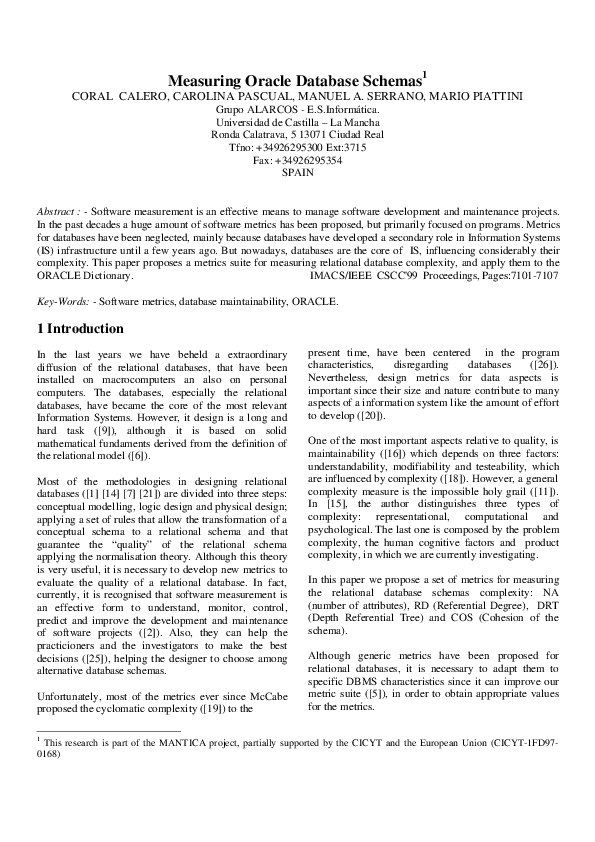 (PDF) Measuring Oracle Database Schemas