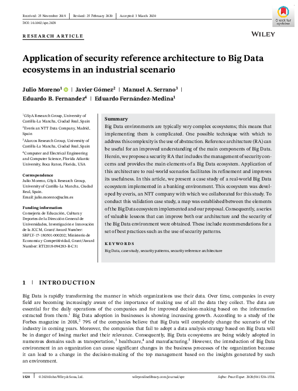 (PDF) Application of security reference architecture to Big Data ...