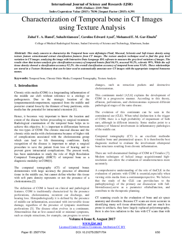 (PDF) Characterization of Temporal bone in CT Images using Texture Analysis