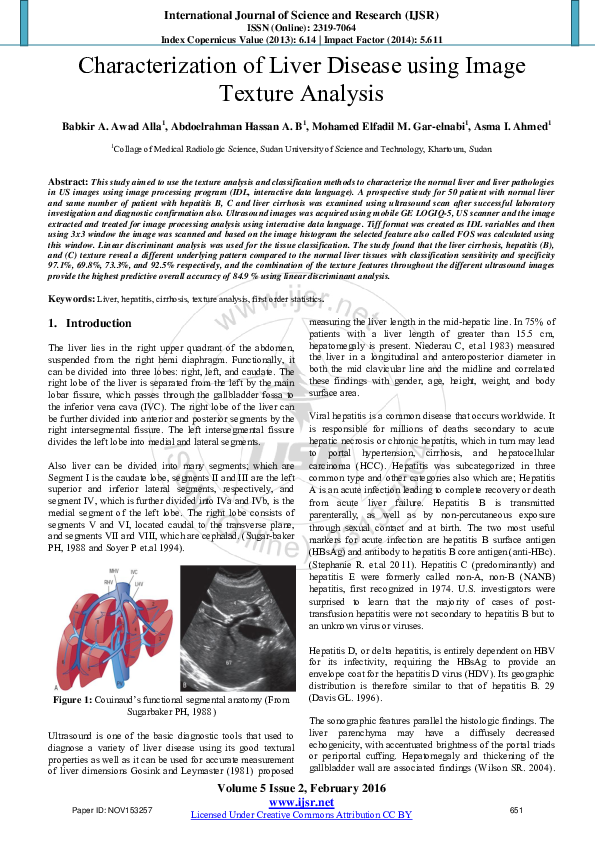Pdf Characterization Of Liver Disease Using Image Texture Analysis
