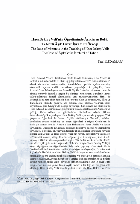 (PDF) Hacı Bektaş Veli’nin Öğretiminde Âşıkların Rolü Tebrizli Âşık ...