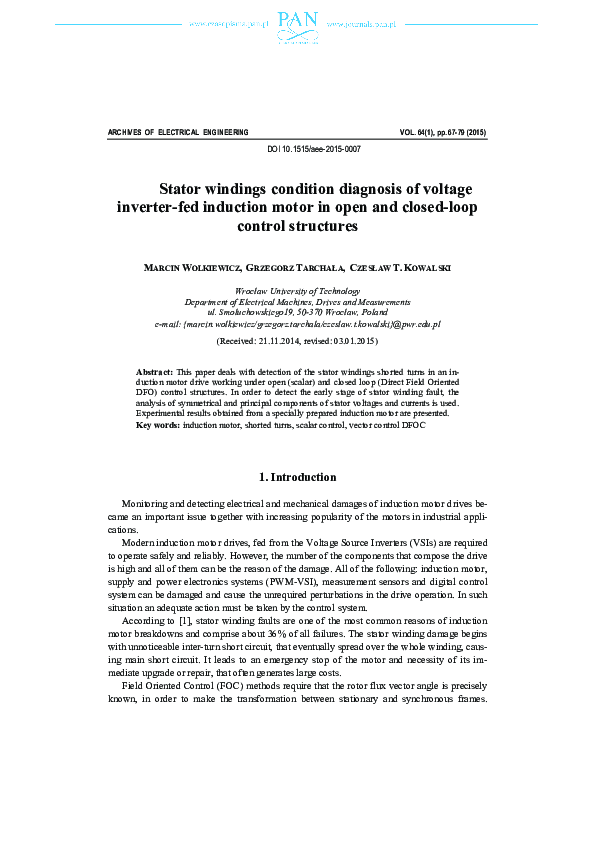 (PDF) Stator windings condition diagnosis of voltage inverter-fed ...