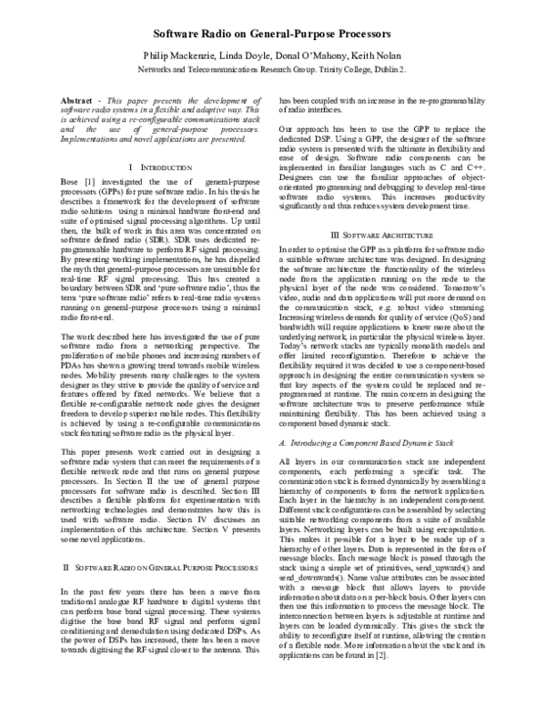 (PDF) Software Radio on General-Purpose Processors