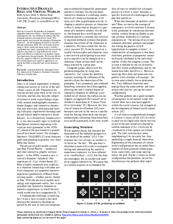 (PDF) Interactive drama in real and virtual worlds