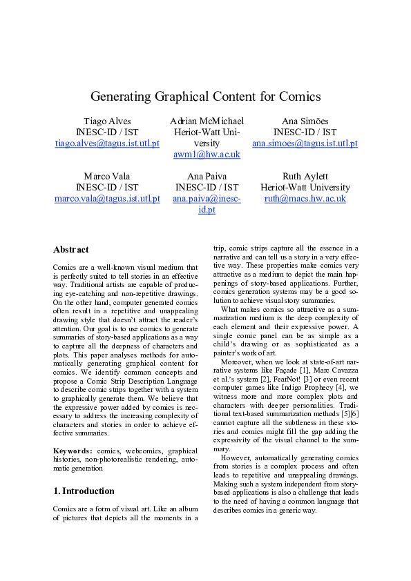 (PDF) Generating Graphical Content for Comics