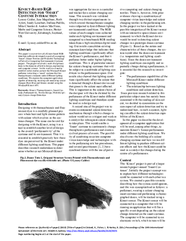 (PDF) Kinect-based RGB detection for'smart'costume interaction | Ruth ...