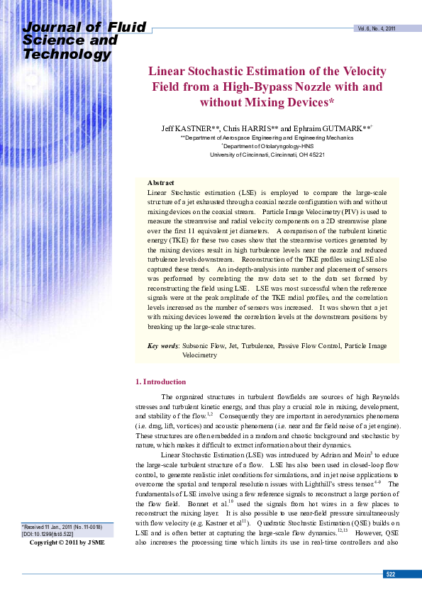 (PDF) Linear Stochastic Estimation of the Velocity Field from a High-Bypass Nozzle with and ...