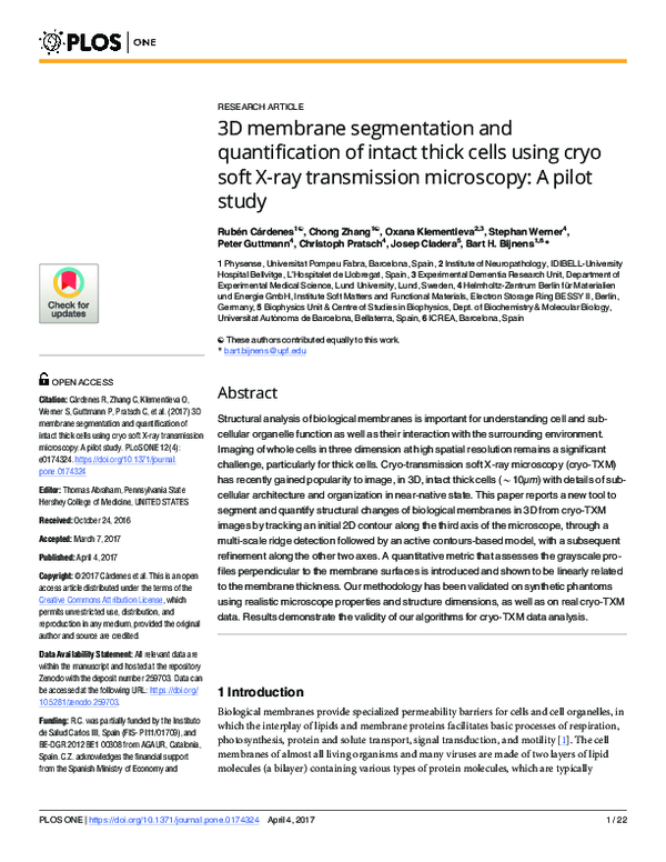 (PDF) 3D membrane segmentation and quantification of intact thick cells using cryo soft X-ray ...