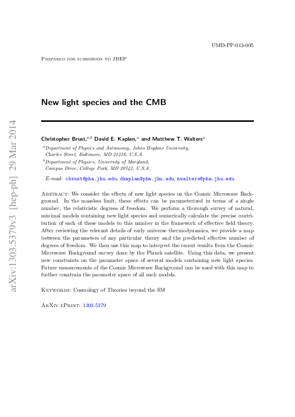 (PDF) New light species and the CMB