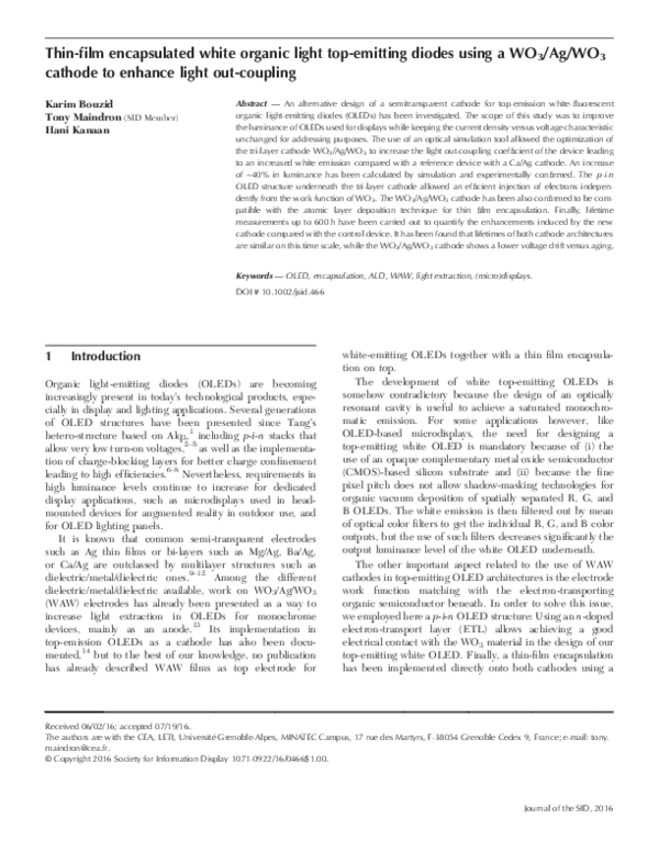 (PDF) Thin-film encapsulated white organic light top-emitting diodes ...
