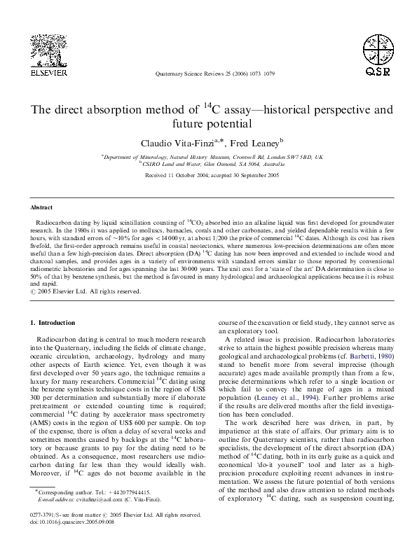 (PDF) The direct absorption method of 14C assay—historical perspective and future potential