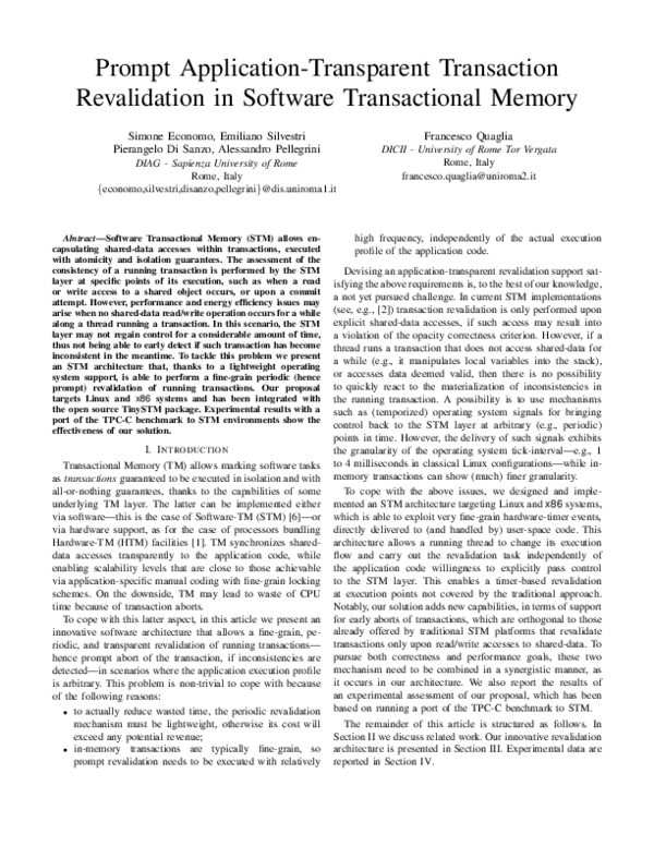 (PDF) Prompt application-transparent transaction revalidation in software transactional memory