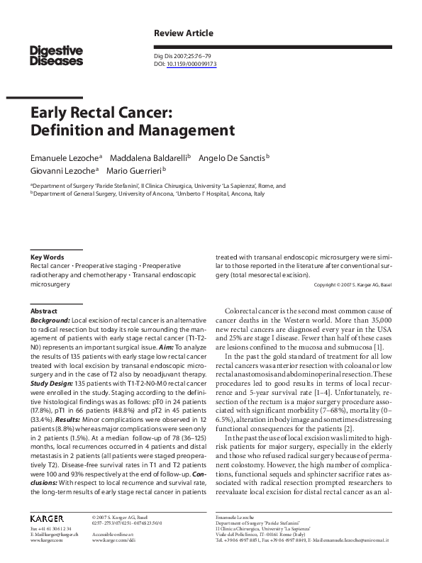 (PDF) Early Rectal Cancer: Definition and Management