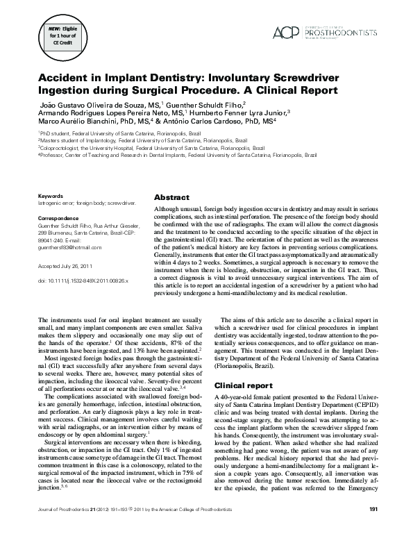 (PDF) Accident in Implant Dentistry: Involuntary Screwdriver Ingestion ...