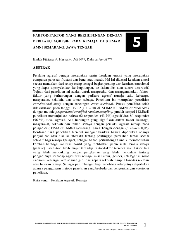 (PDF) Faktor-Faktor Yang Berhubungan Dengan Perilaku Agresif Pada ...