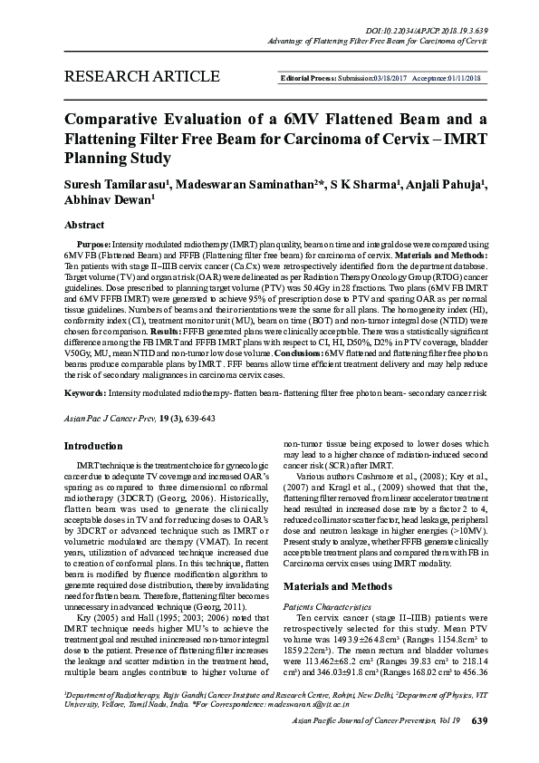 (PDF) Comparative Evaluation of a 6MV Flattened Beam and a Flattening Filter Free Beam for ...