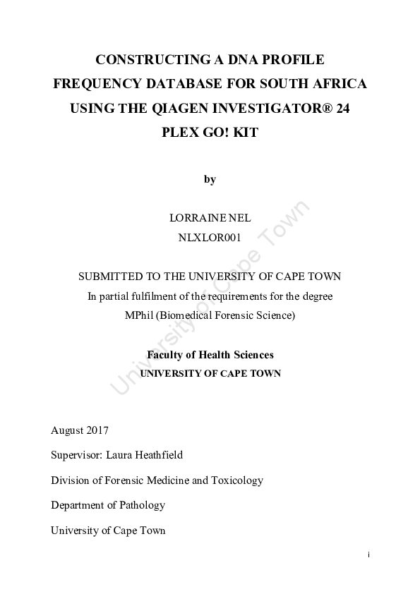 (PDF) Constructing a DNA profile frequency database for South Africa ...