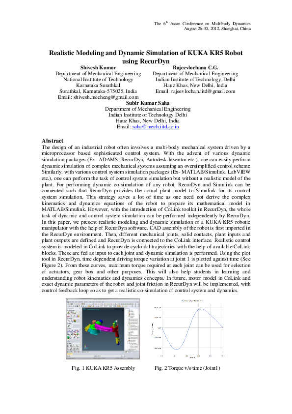 (PDF) Realistic Modeling and Dynamic Simulation of KUKA KR5 Robot using RecurDyn