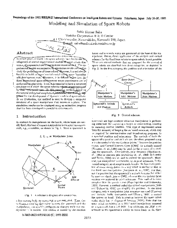 (PDF) Modeling and simulation of space robots