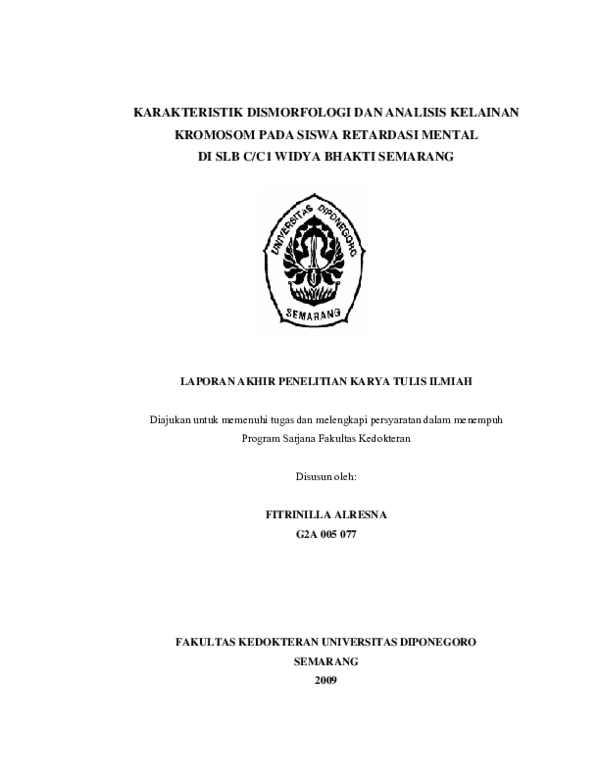 (PDF) Karakteristik Dismorfologi Dan Analisis Kelainan Kromosom Pada Siswa Retardasi Mental DI ...