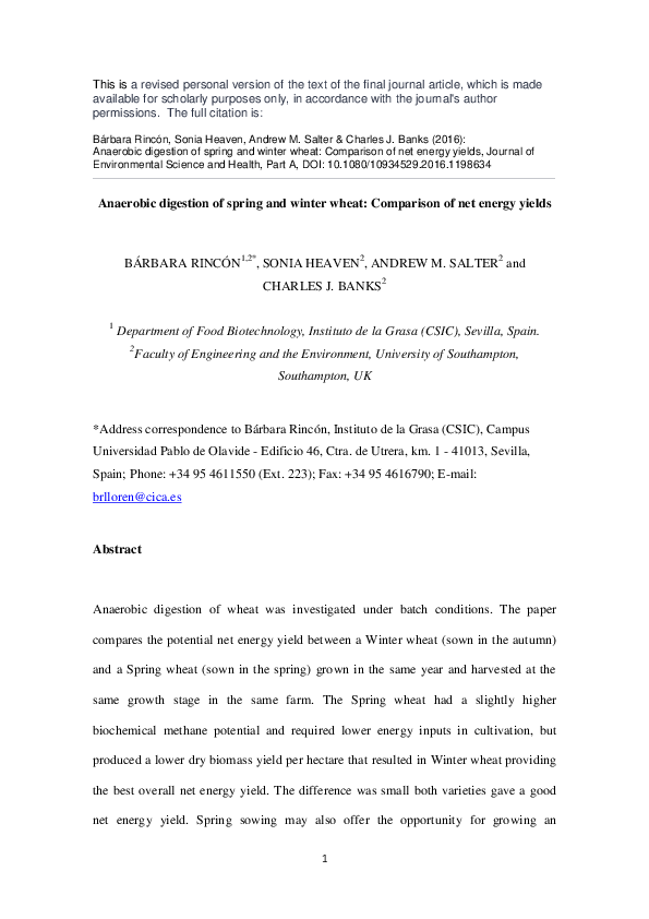 (PDF) Anaerobic digestion of spring and winter wheat: Comparison of net ...