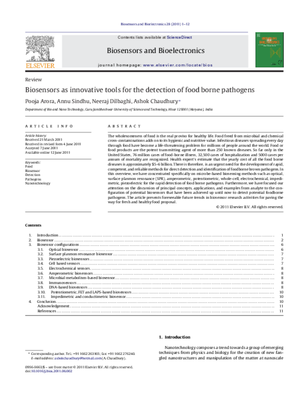 (PDF) Biosensors as innovative tools for the detection of food borne ...