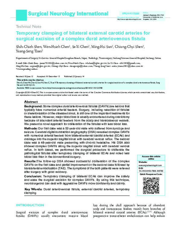 (PDF) Temporary clamping of bilateral external carotid arteries for ...