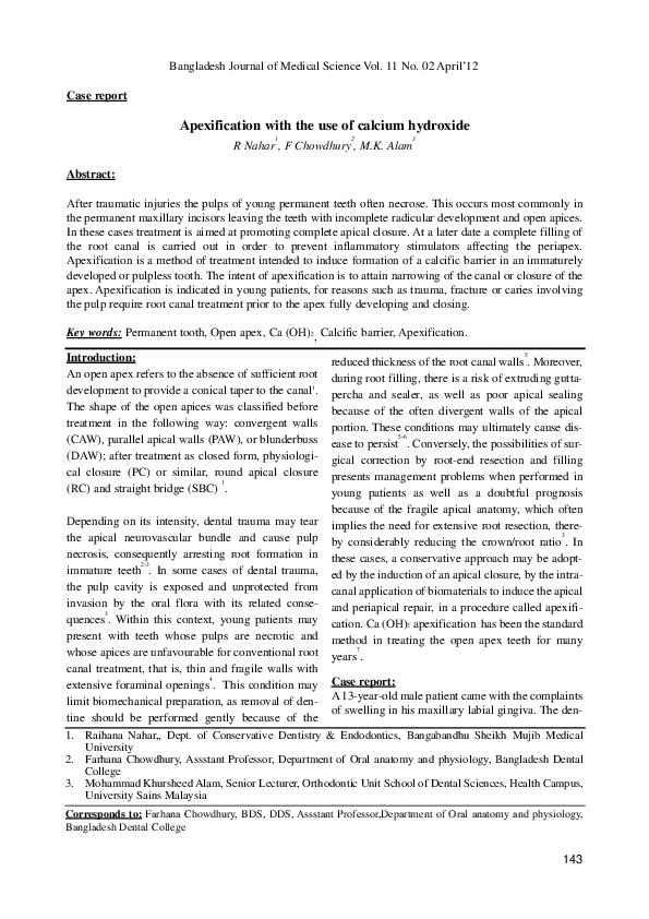 (PDF) Apexification with the use of calcium hydroxide