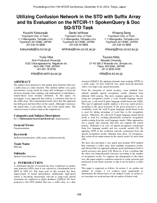 (PDF) Utilizing Confusion Network in the STD with Suffix Array and Its Evaluation on the NTCIR ...