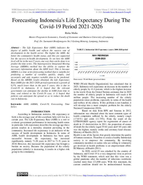 (PDF) Forecasting Indonesia's Life Expectancy During The Covid-19 ...