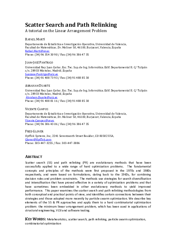 (PDF) Scatter Search and Path Relinking A tutorial on the Linear Arrangement Problem