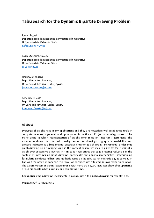 (PDF) Tabu search for the dynamic Bipartite Drawing Problem
