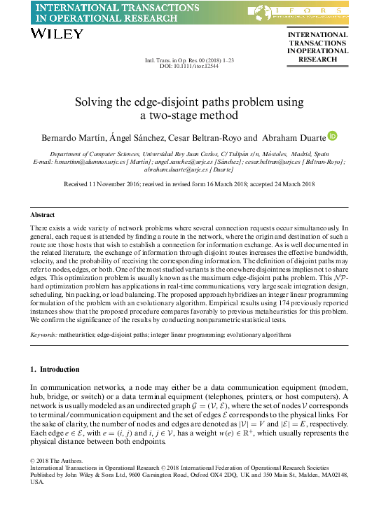 (PDF) Solving the edge-disjoint paths problem using a two-stage method