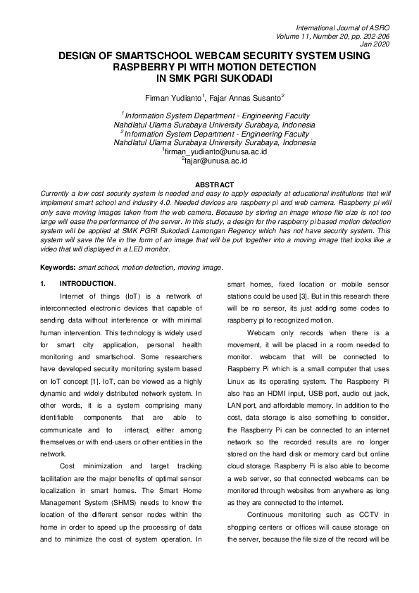 (PDF) Design of Smartschool Webcam Security System Using Raspberry Pi ...