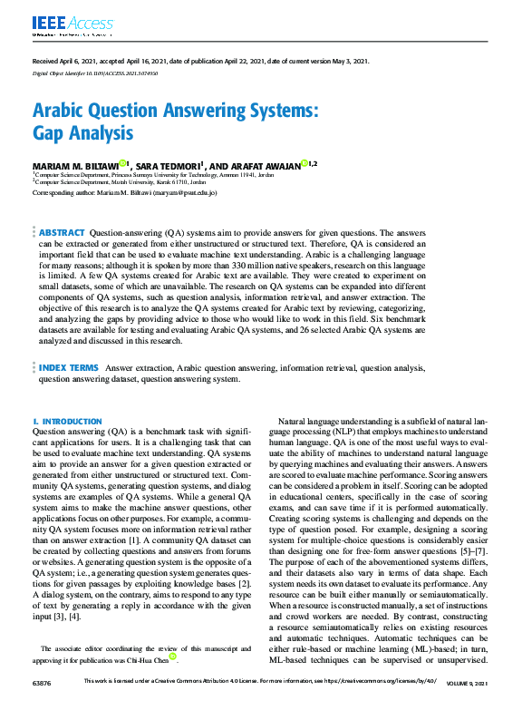(PDF) Arabic Question Answering Systems: Gap Analysis