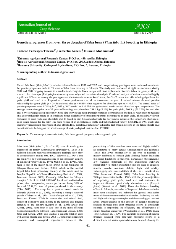 (PDF) Genetic progresses from over three decades of faba bean (Vicia faba L.) breeding in Ethiopia