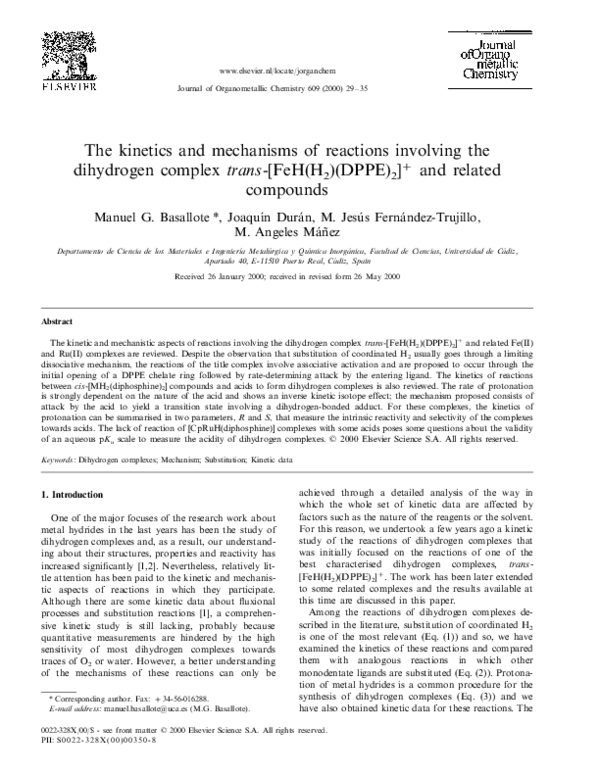 (PDF) The kinetics and mechanisms of reactions involving the dihydrogen ...