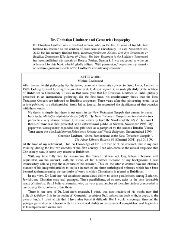 (PDF) Dr. Christian Lindtner and Gematria / Isopsephy