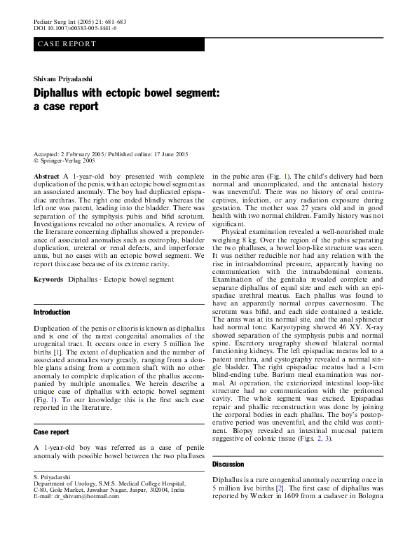 (PDF) Diphallus with ectopic bowel segment: a case report