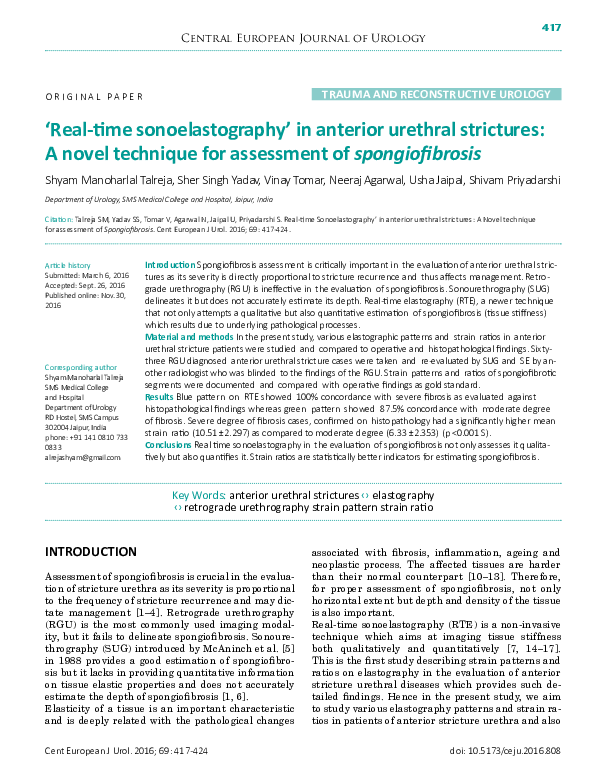 (PDF) Real-time sonoelastography' in anterior urethral strictures: A ...