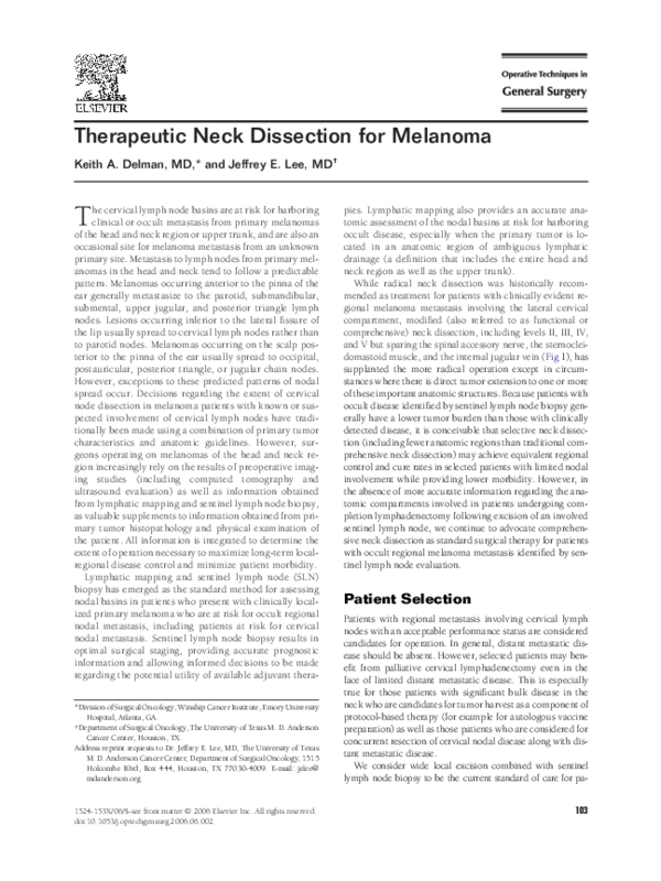 (PDF) Therapeutic Neck Dissection for Melanoma