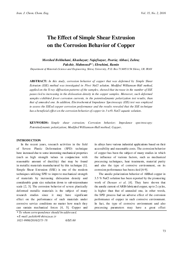(PDF) The Effect of Simple Shear Extrusion on the Corrosion Behavior of ...