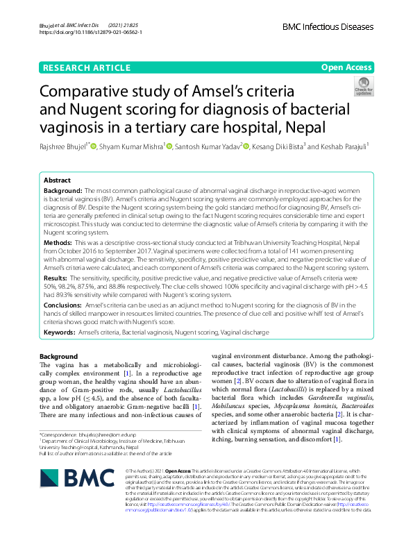 (PDF) Comparative study of Amsel’s criteria and Nugent scoring for ...