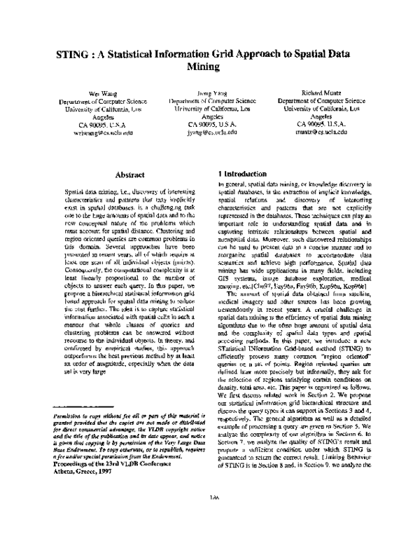 (PDF) STING: A statistical information grid approach to spatial data mining