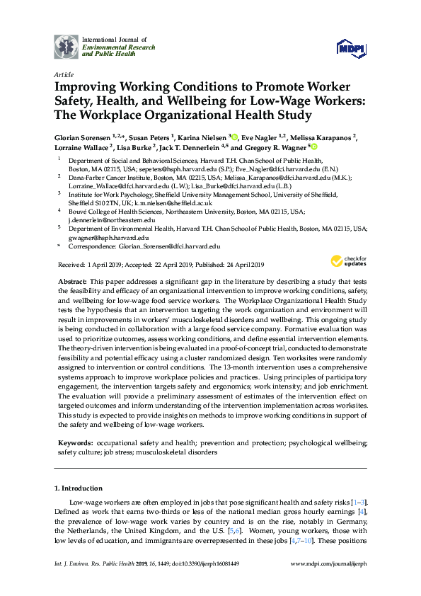 (PDF) Improving Working Conditions to Promote Worker Safety, Health ...