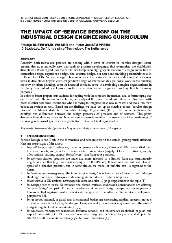 (PDF) The Impact of 'Service Design' on the Industrial Design ...