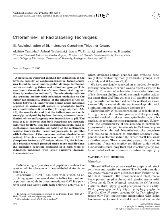 (PDF) Chloramine-T in Radiolabeling Techniques