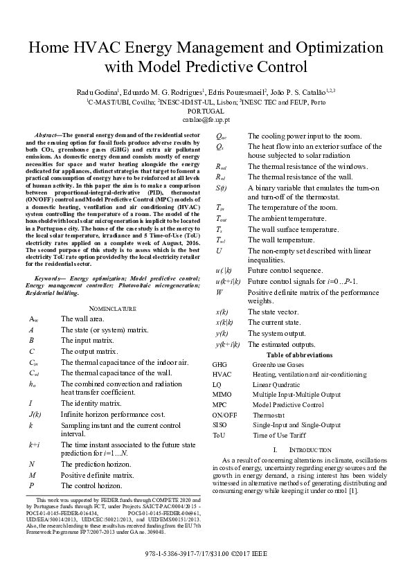Pdf Home Hvac Energy Management And Optimization With Model
