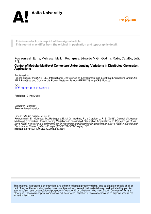 Pdf Control Of Modular Multilevel Converters Under Loading Variations In Distributed