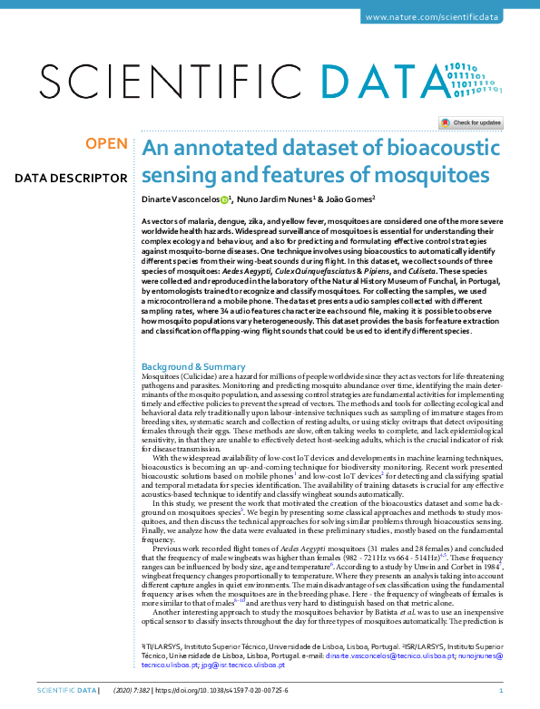 (PDF) An annotated dataset of bioacoustic sensing and features of ...
